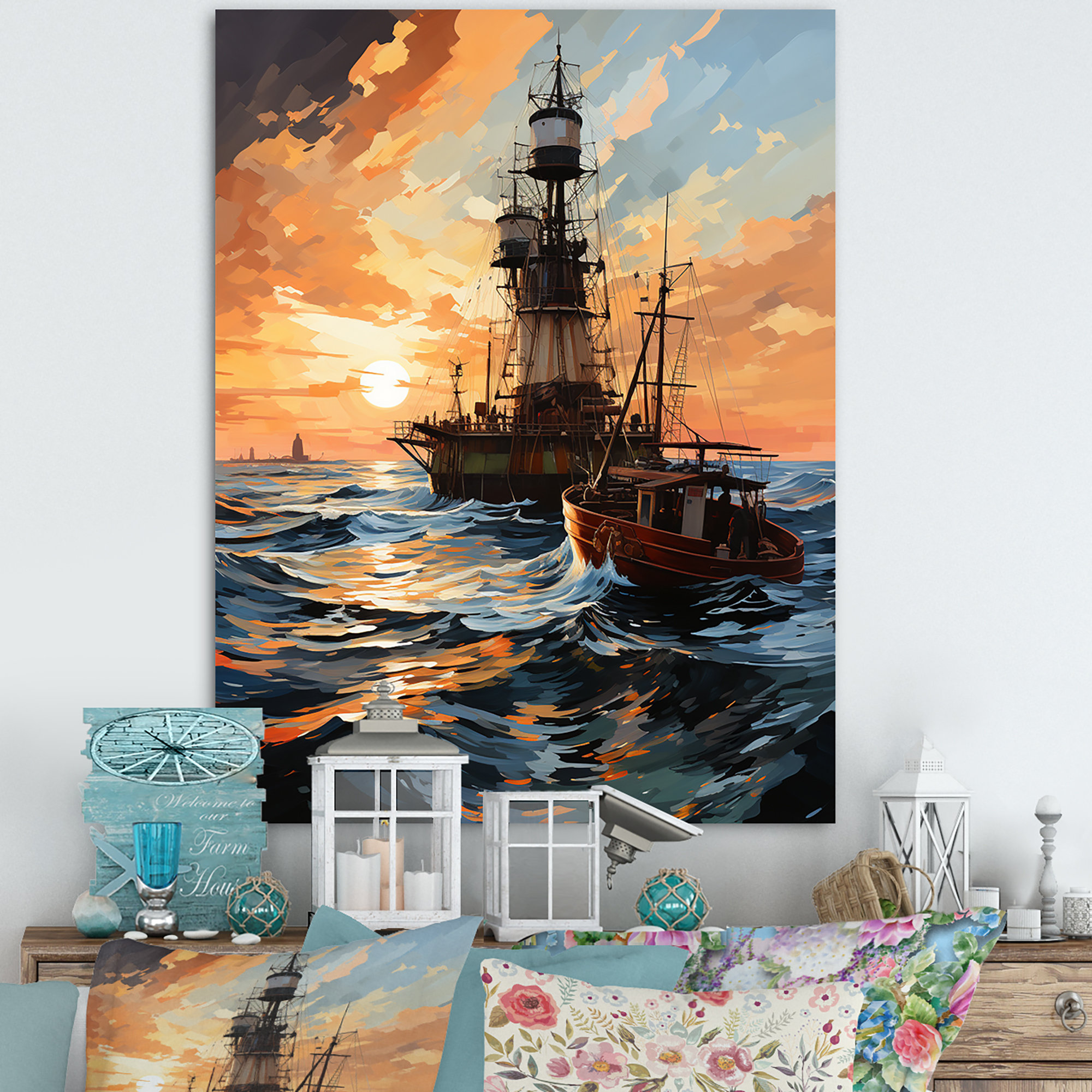 Breakwater Bay Red Oil Rigs Resilient Rig III On Canvas Print | Wayfair
