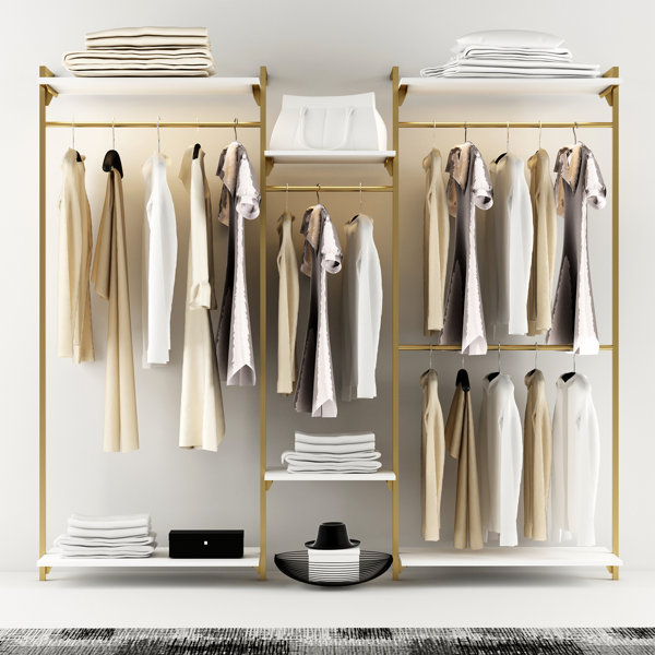 Rebrilliant Oloran Gold Wall Mount Clothes Rack with 4 Hanging Rods ...