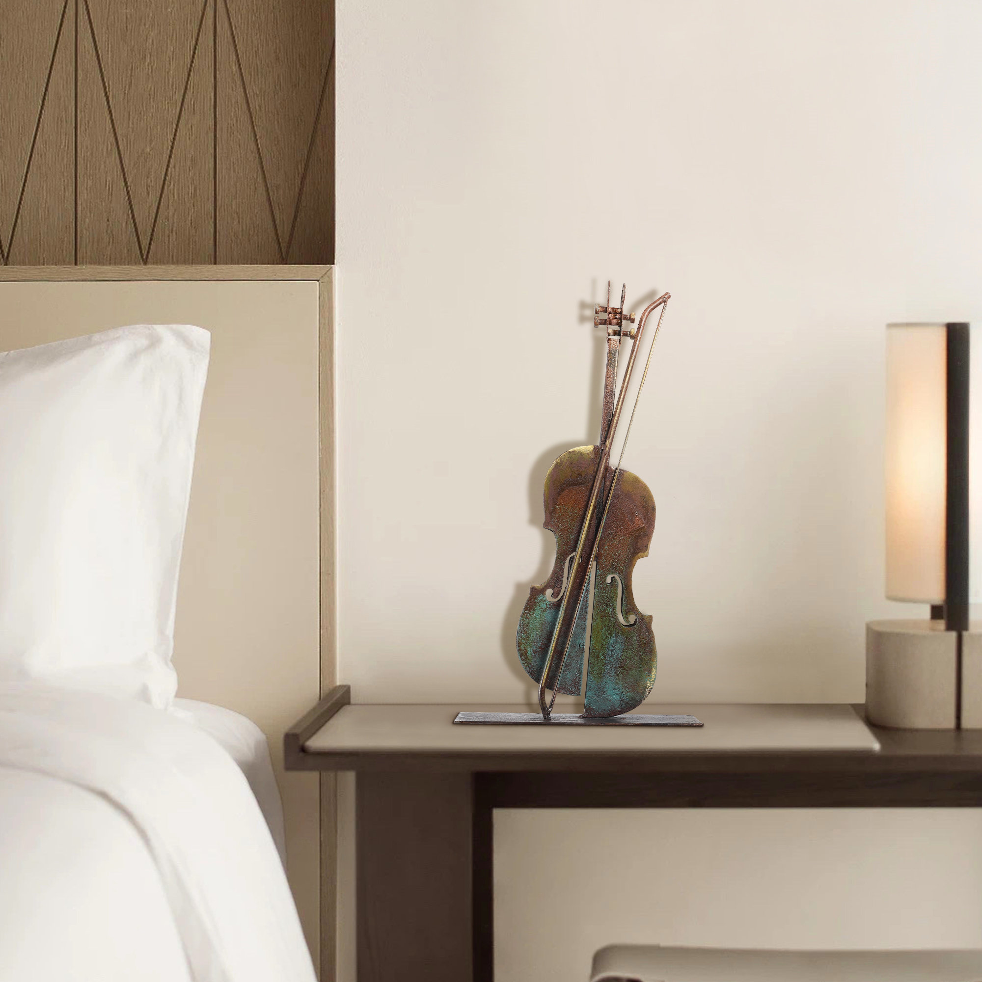 Lark Manor™ Handmade & Hand-Painted Metal Violin Statue Sculpture Décor ...