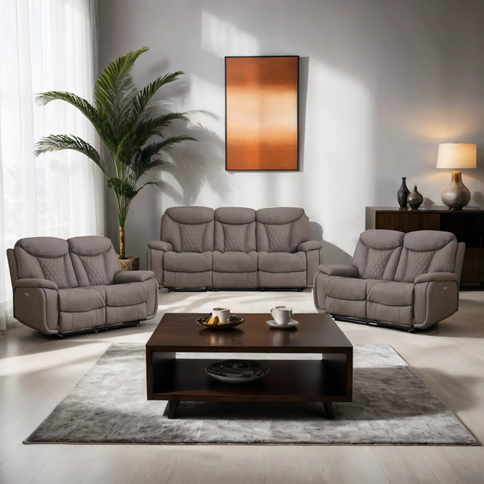 Latitude Run® Sumter 3 Piece Modern Leather Power Reclining Living Room ...