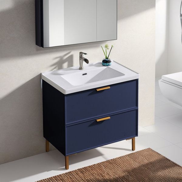 Mercer41 Chrystalyn 32'' Blue Single Bathroom Vanity with Ceramic Top ...