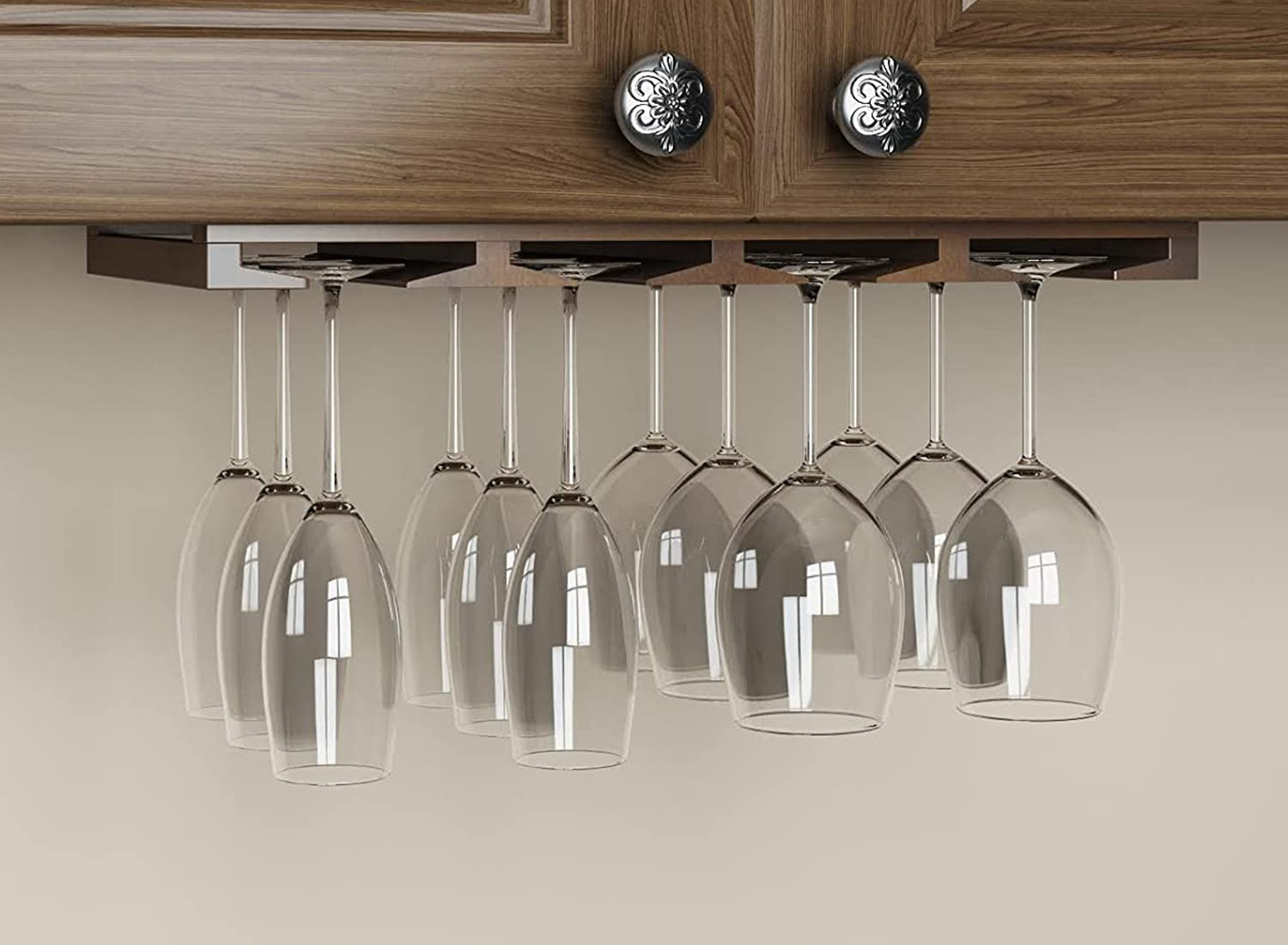 Mint Pantry® 4 Sectional Wood Under Cabinet Wine Glass Holder Wine ...