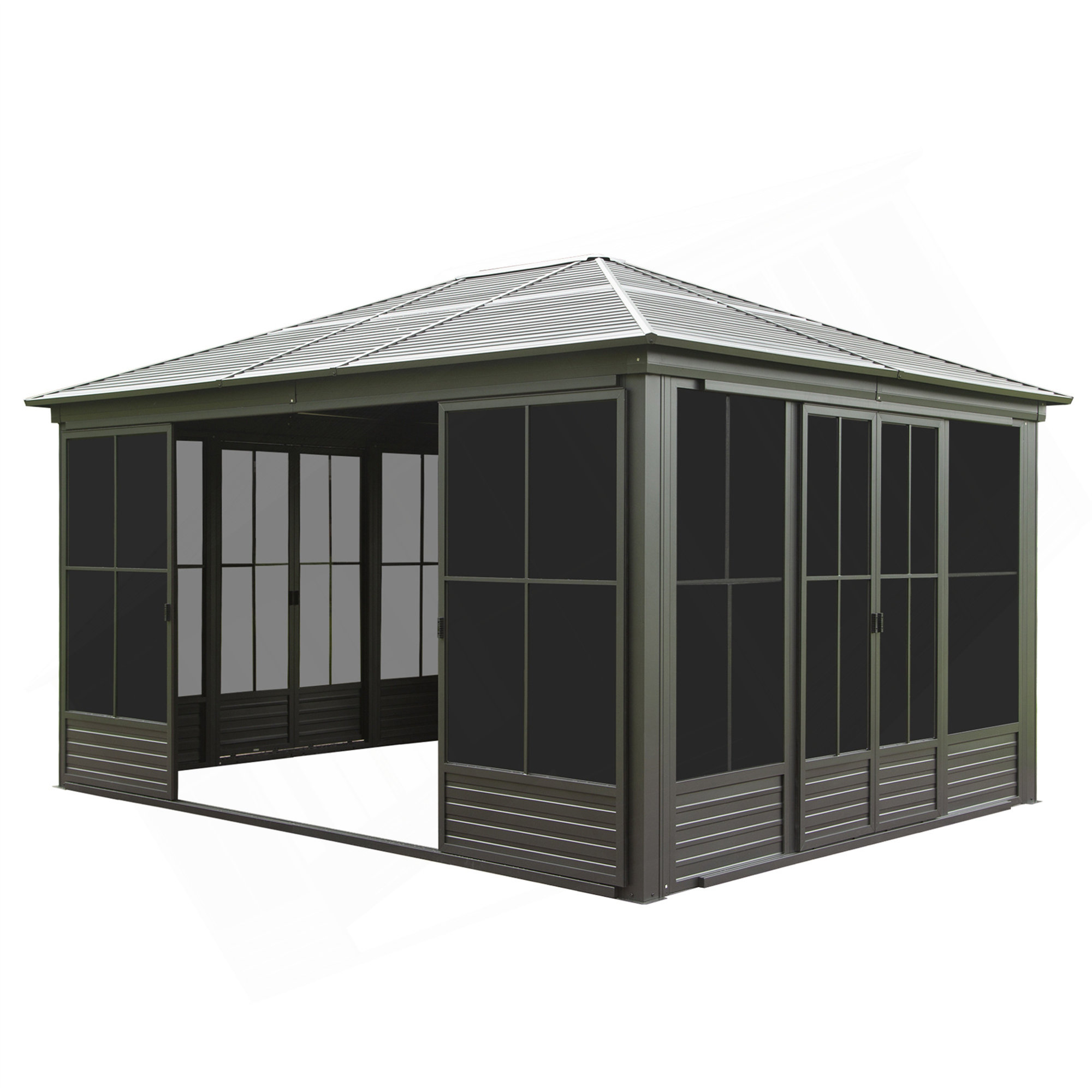 Mr Hua 12X14ft Outdoor Sunroom, Galvanized Steel Hardtop Enclose Gazebo ...