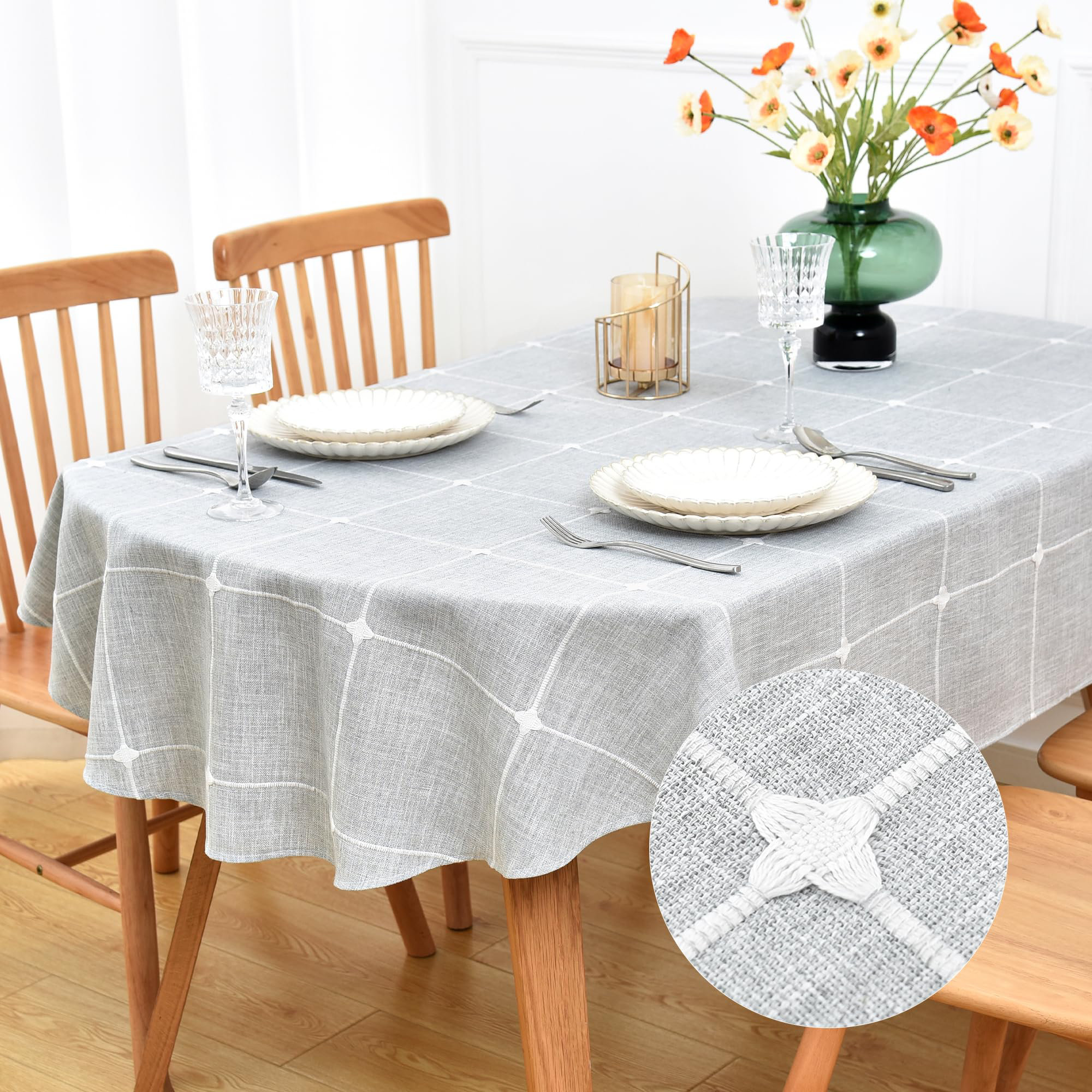 Gracie Oaks Farmhouse Embroidered Plaid Tablecloth Lattice Fabric Table ...