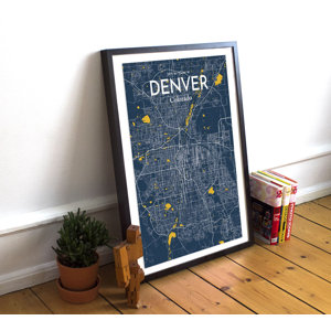 Wrought Studio 'Denver City Map' Graphic Art Print Poster in Blue | Wayfair