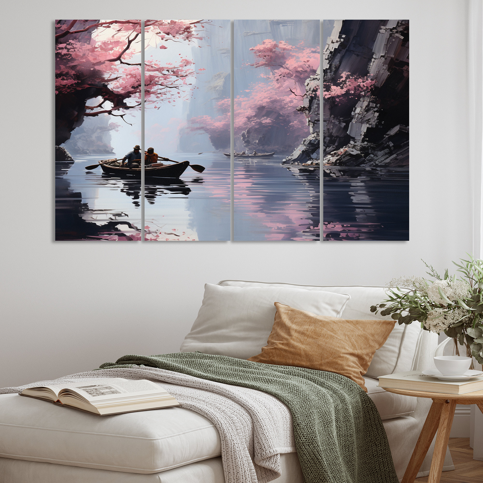 Design Art Pink Vietnam Tam Coc River Boat I - Vietnam Wall Art Living ...