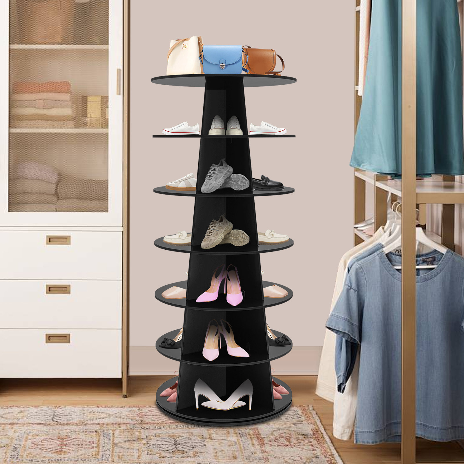 Latitude Run® 360° Revolving Shoe Storage Organizer Rotating Shoe Rack ...