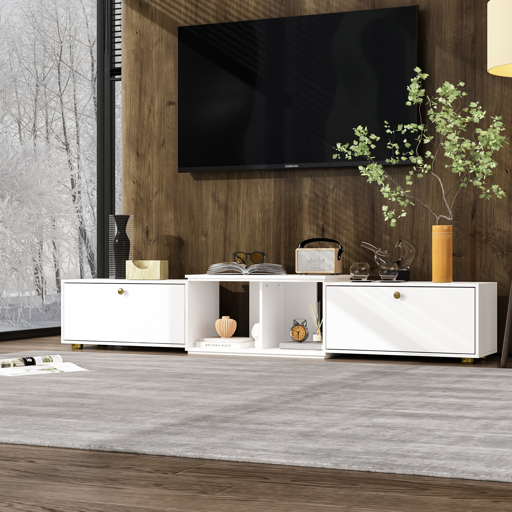 Mercer41 Modern Extendable TV Console With Gold Accents – Adjustable ...