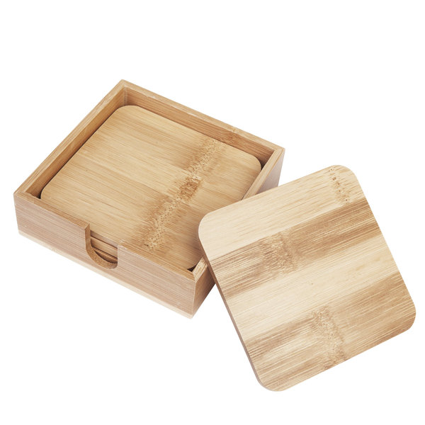 Foundry Select Monogrammed Coasters Wood Square 6 Piece Coaster Set ...