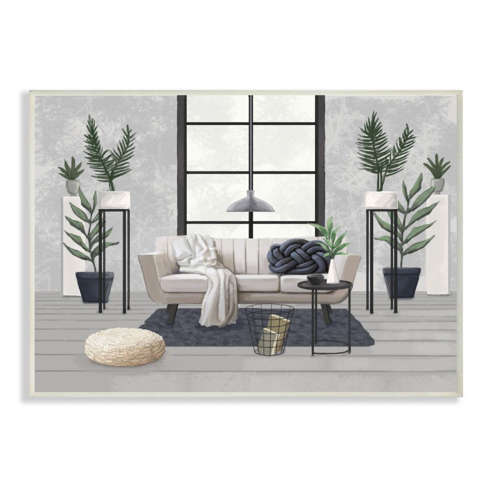 Ebern Designs 'Modern Living Room Interior Design Blue Gray Painting ...