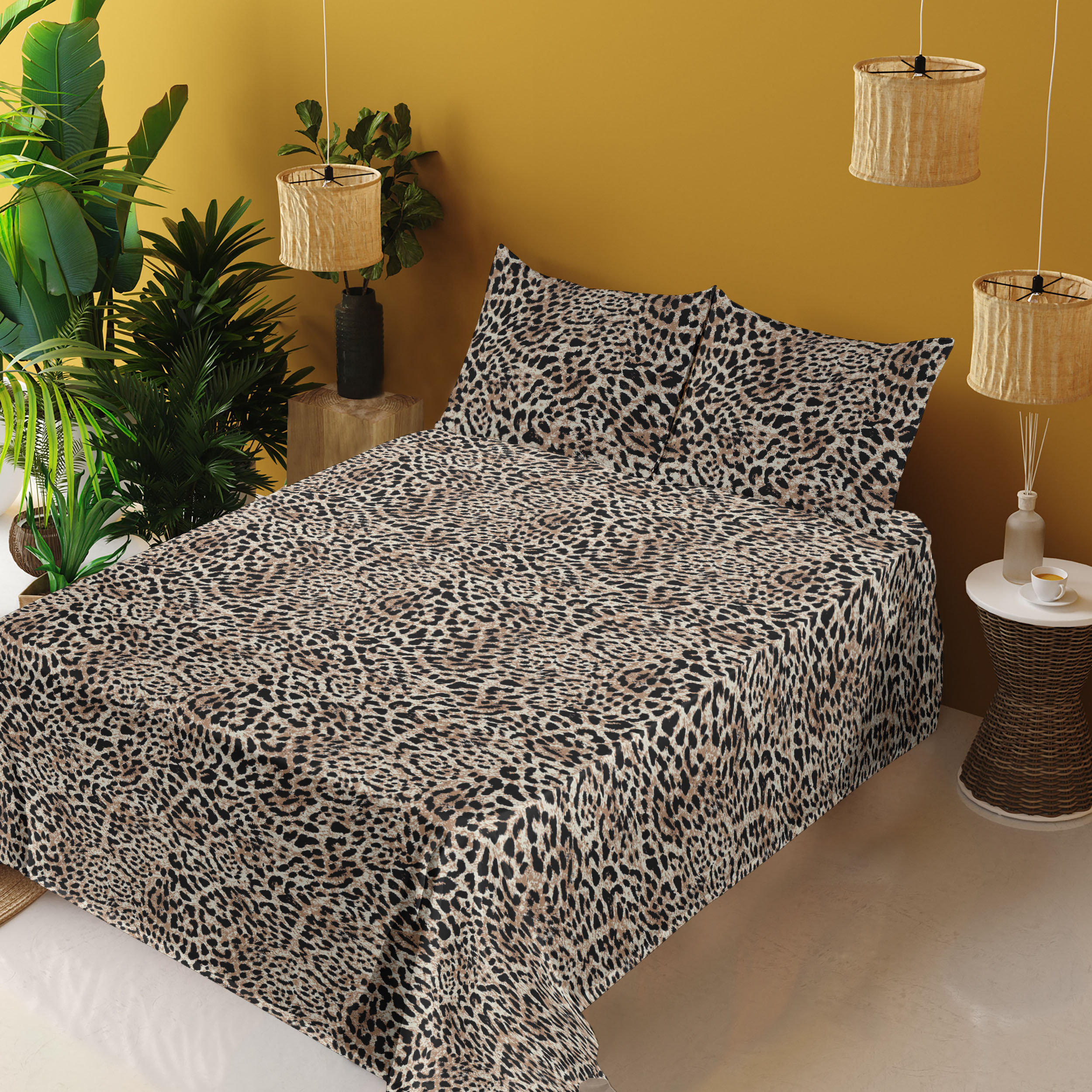 Ambesonne Leopard Print Sheet Set Classic Wild Cat Skin Dark Brown ...