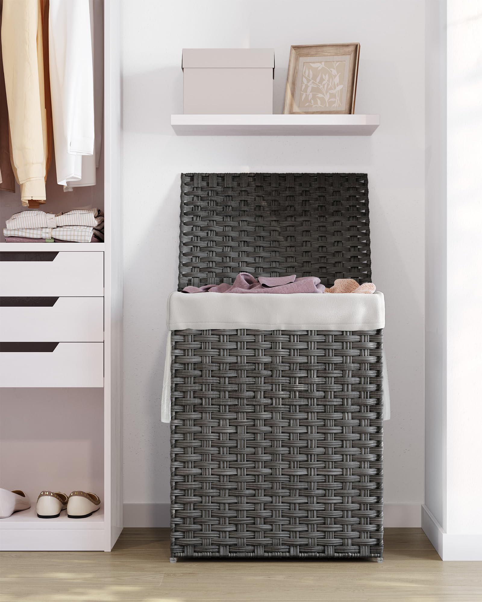 COAHAHA Modern Laundry Hamper With Lid - Waterproof, Foldable, 90L ...