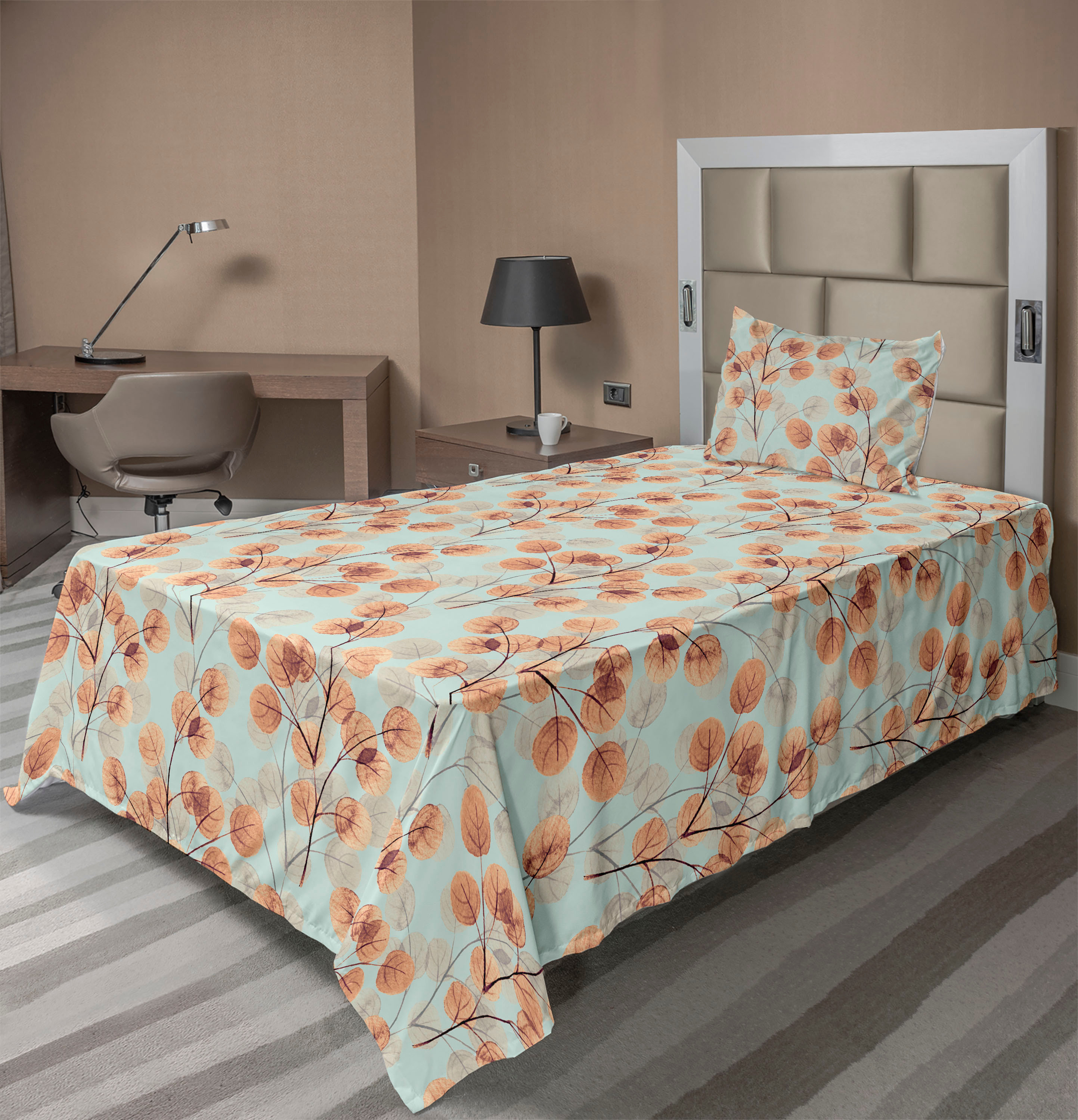 Ambesonne Autumn Leaves Sheet Set Simple Leafy Branches Mint Green ...