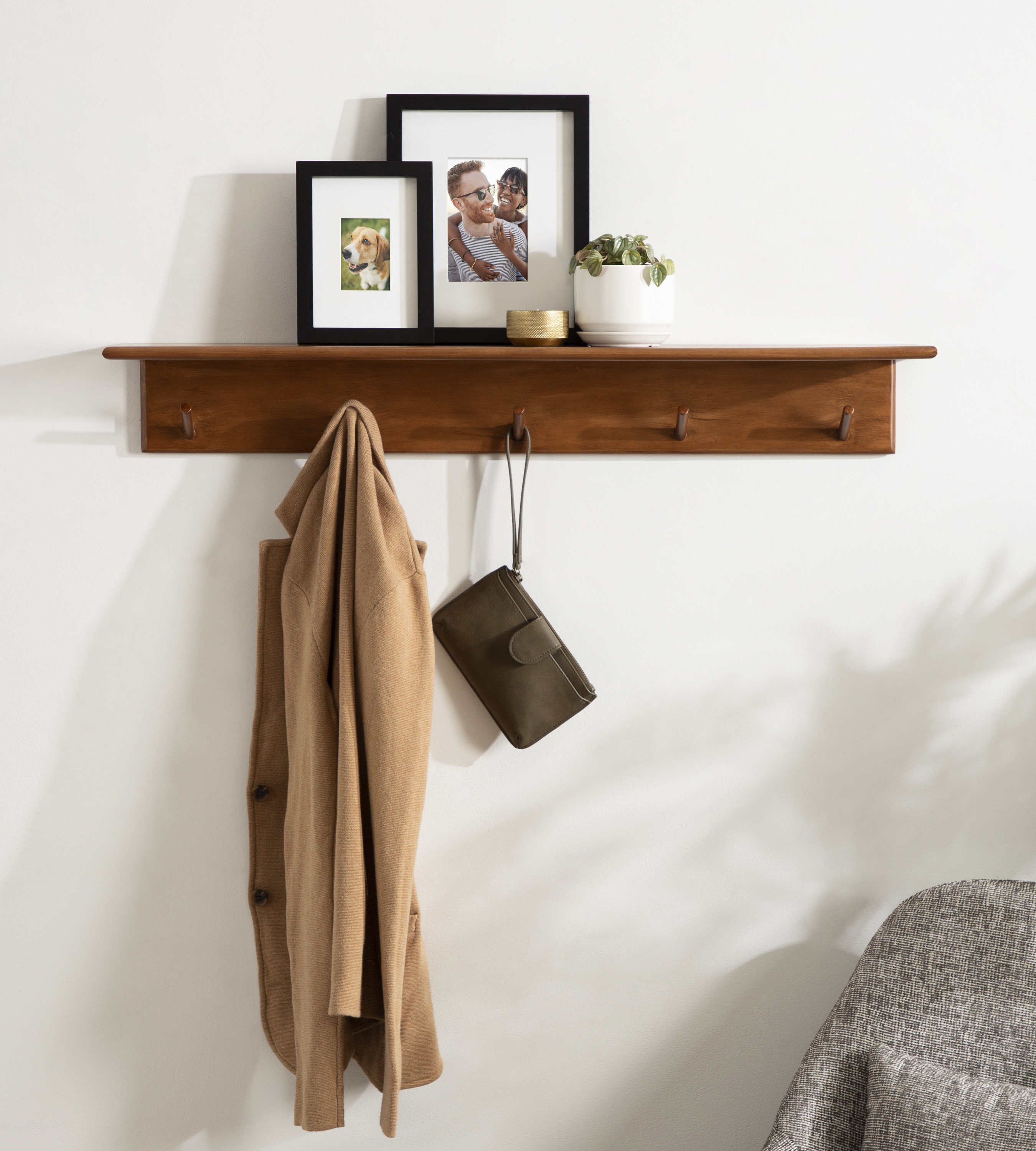 AllModern Shea Poplar Solid Wood Floating Shelf with Hooks & Reviews ...