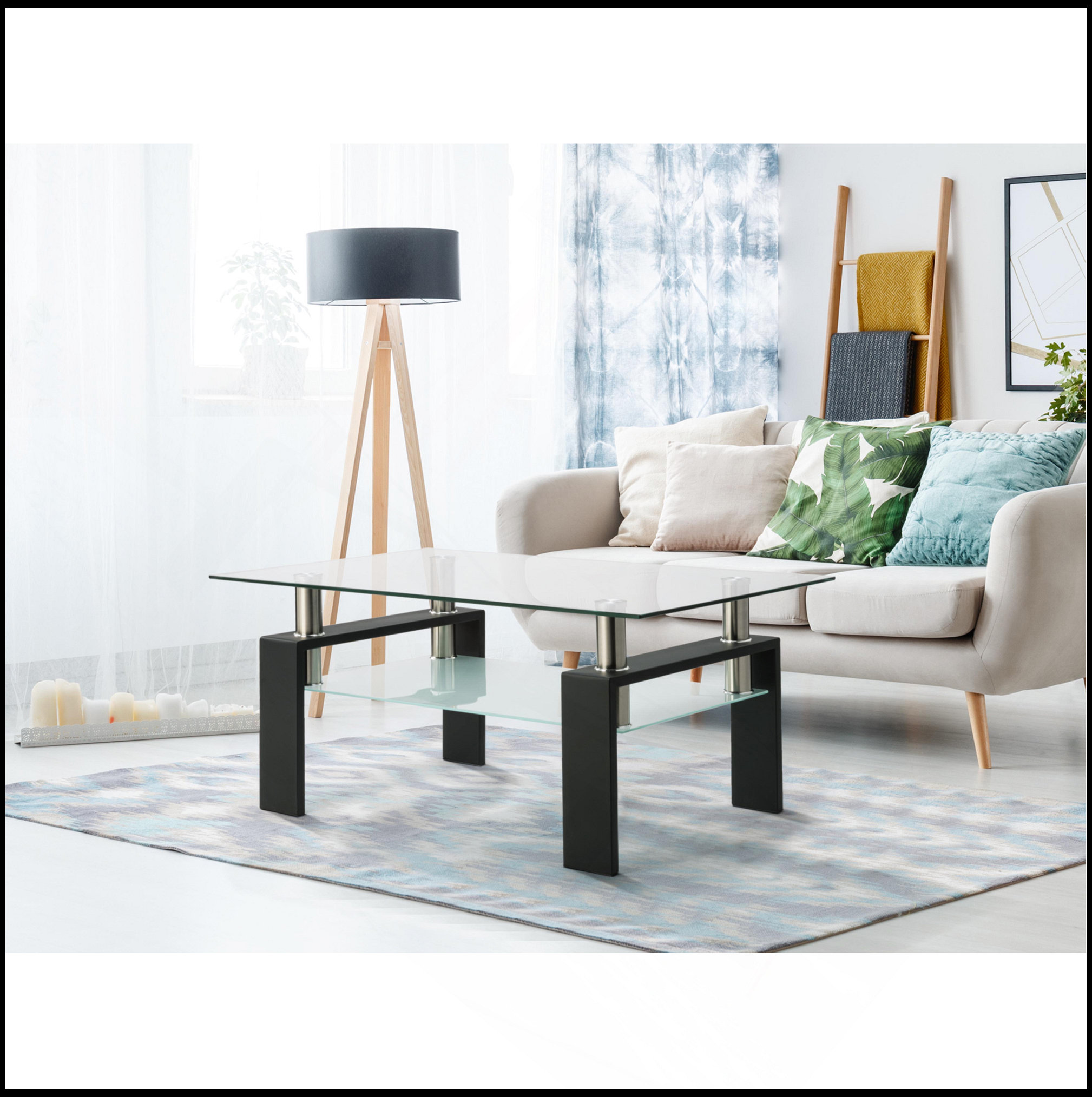 Ebern Designs Rectangle Glass Coffee Table, Coffee Table Modern Side ...
