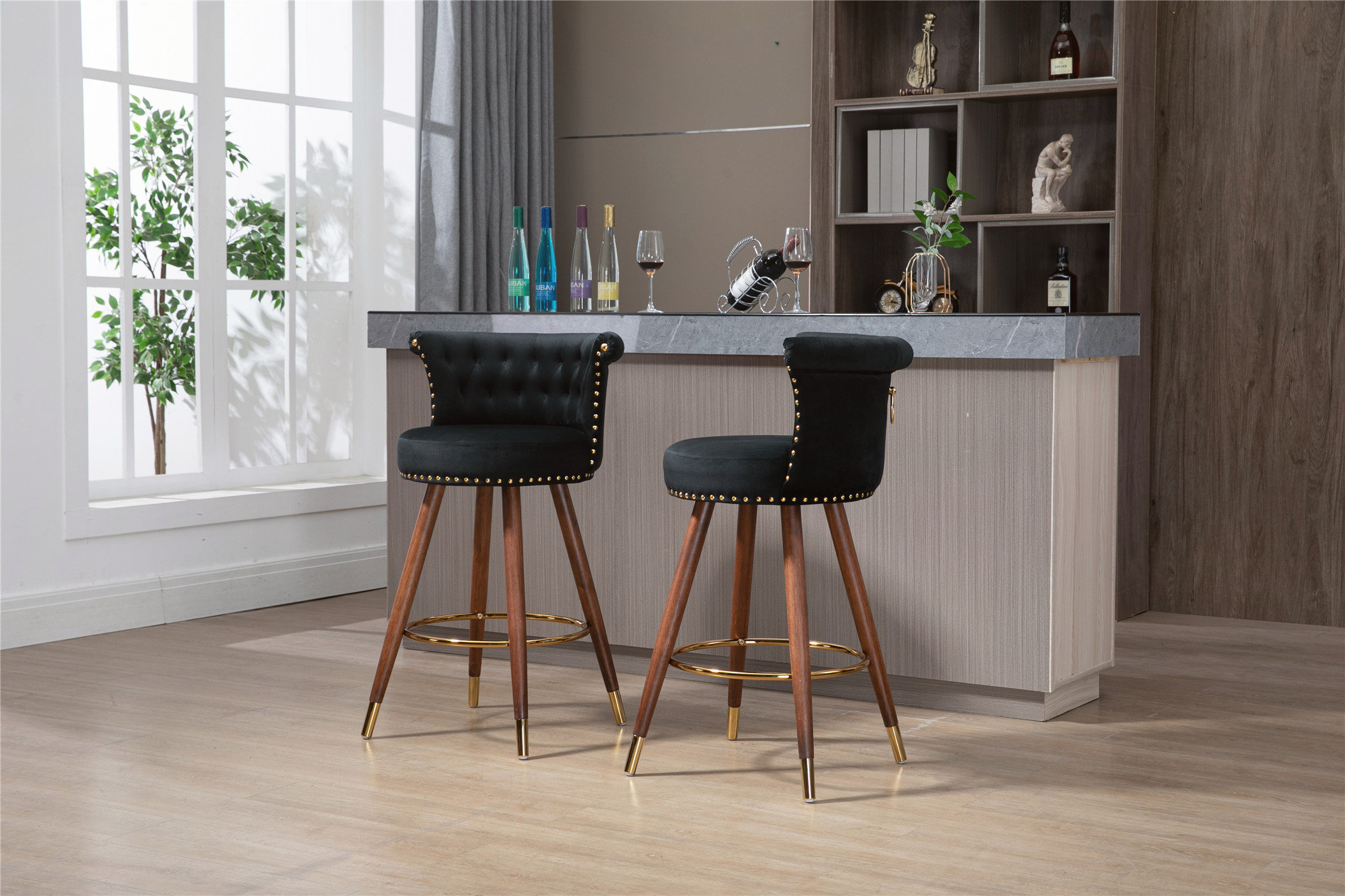 House of Hampton Versatile Swivel Bar Stools with Backrest and Footrest ...