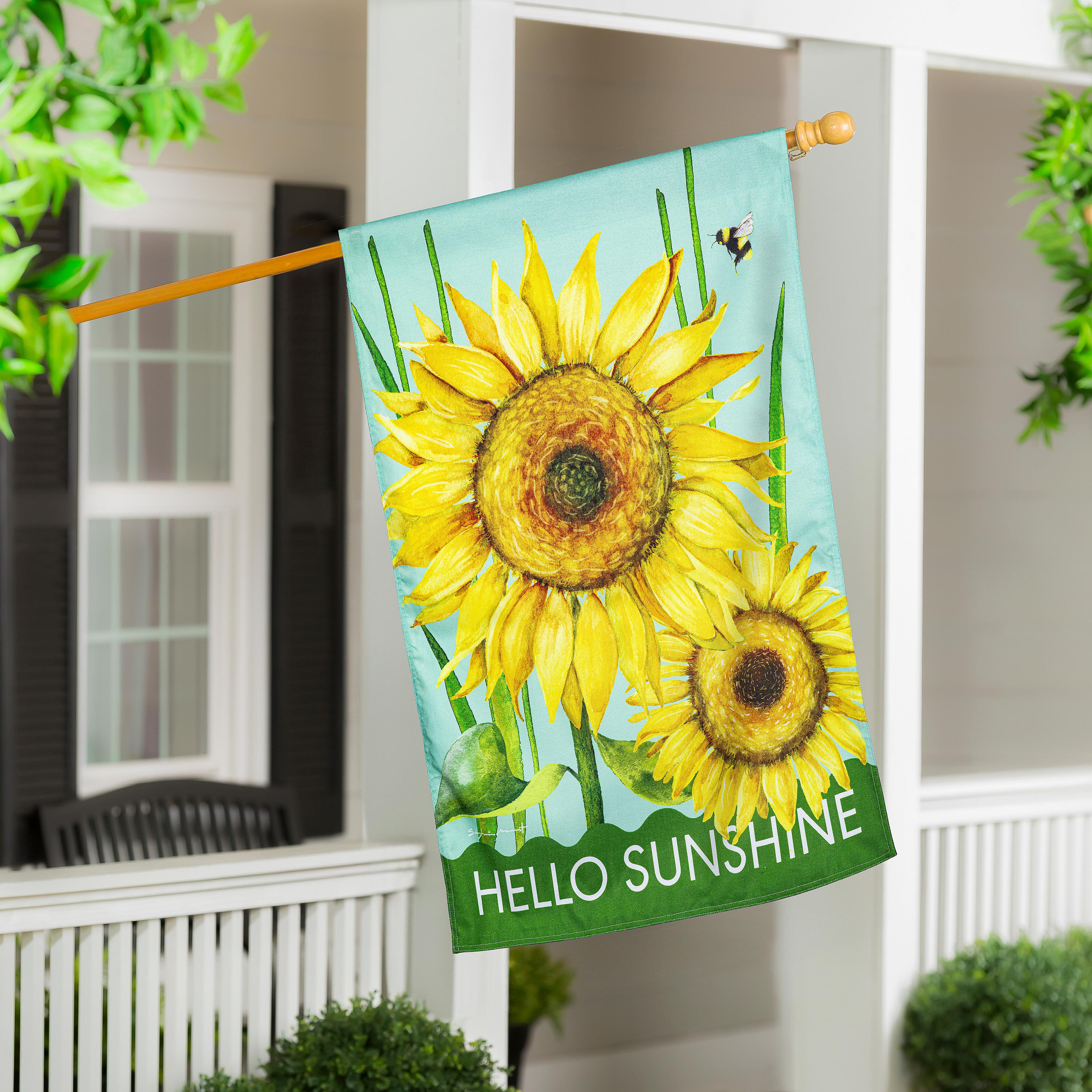 August Grove® Hello Sunshine Burlap House Flag | Wayfair