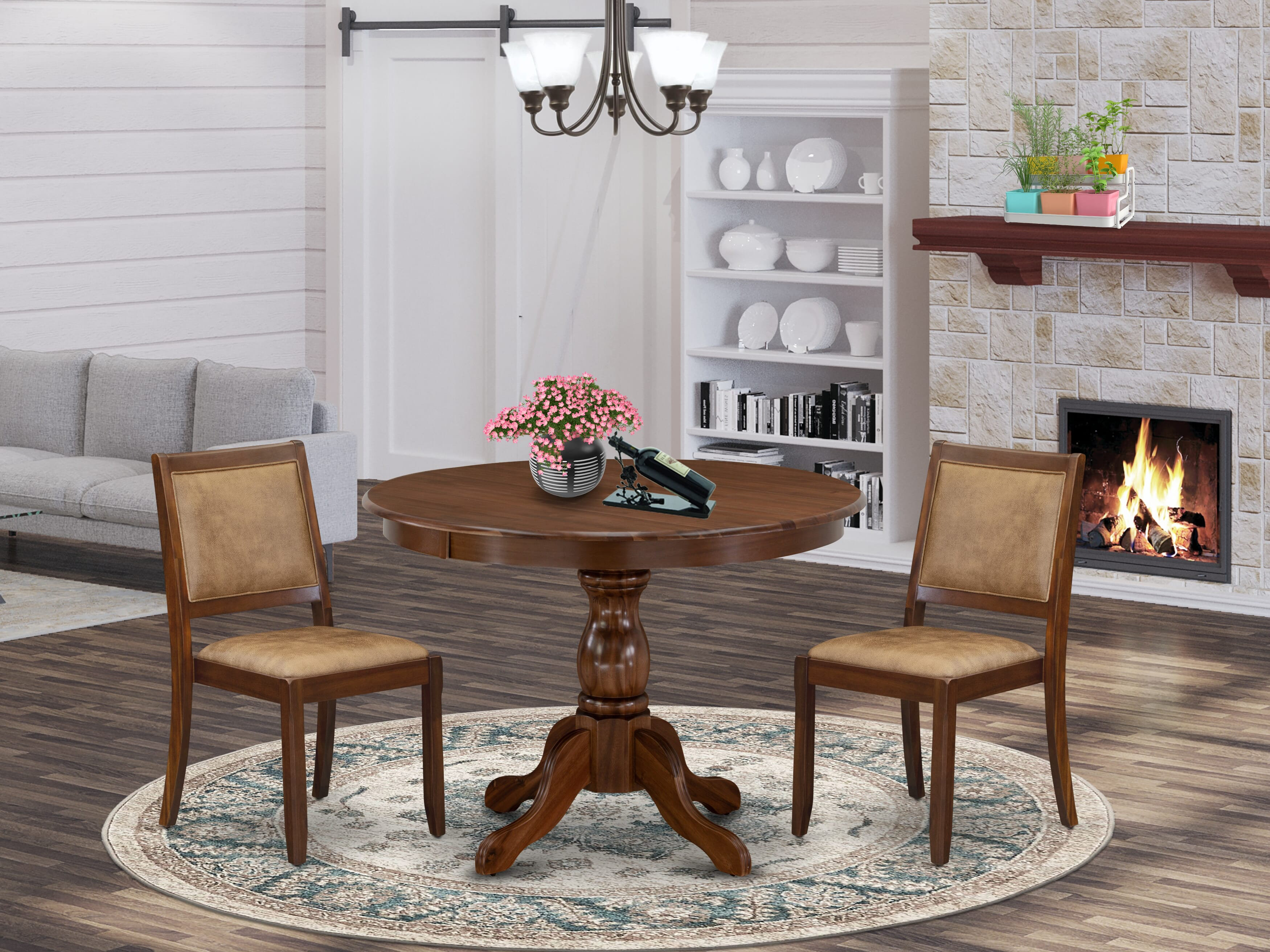 Charlton Home® 3-piece Kitchen Table Set includes a Round Table and 2 ...