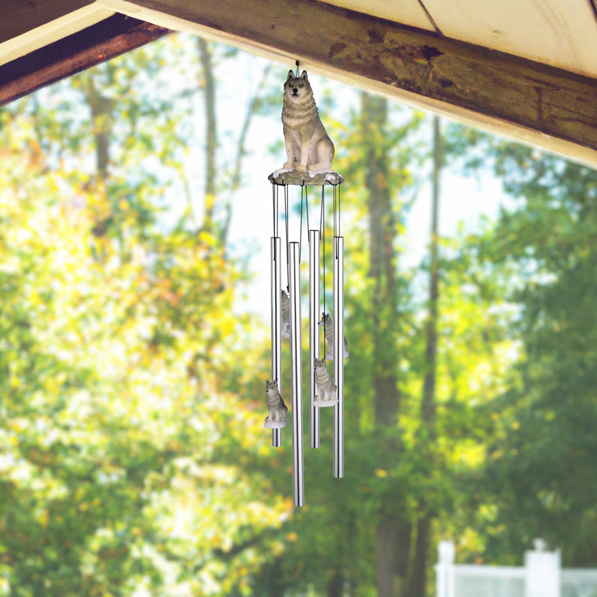 Arlmont & Co. Riesman 23" Long Round Top Wolf Wind Chime Unique Gifts ...