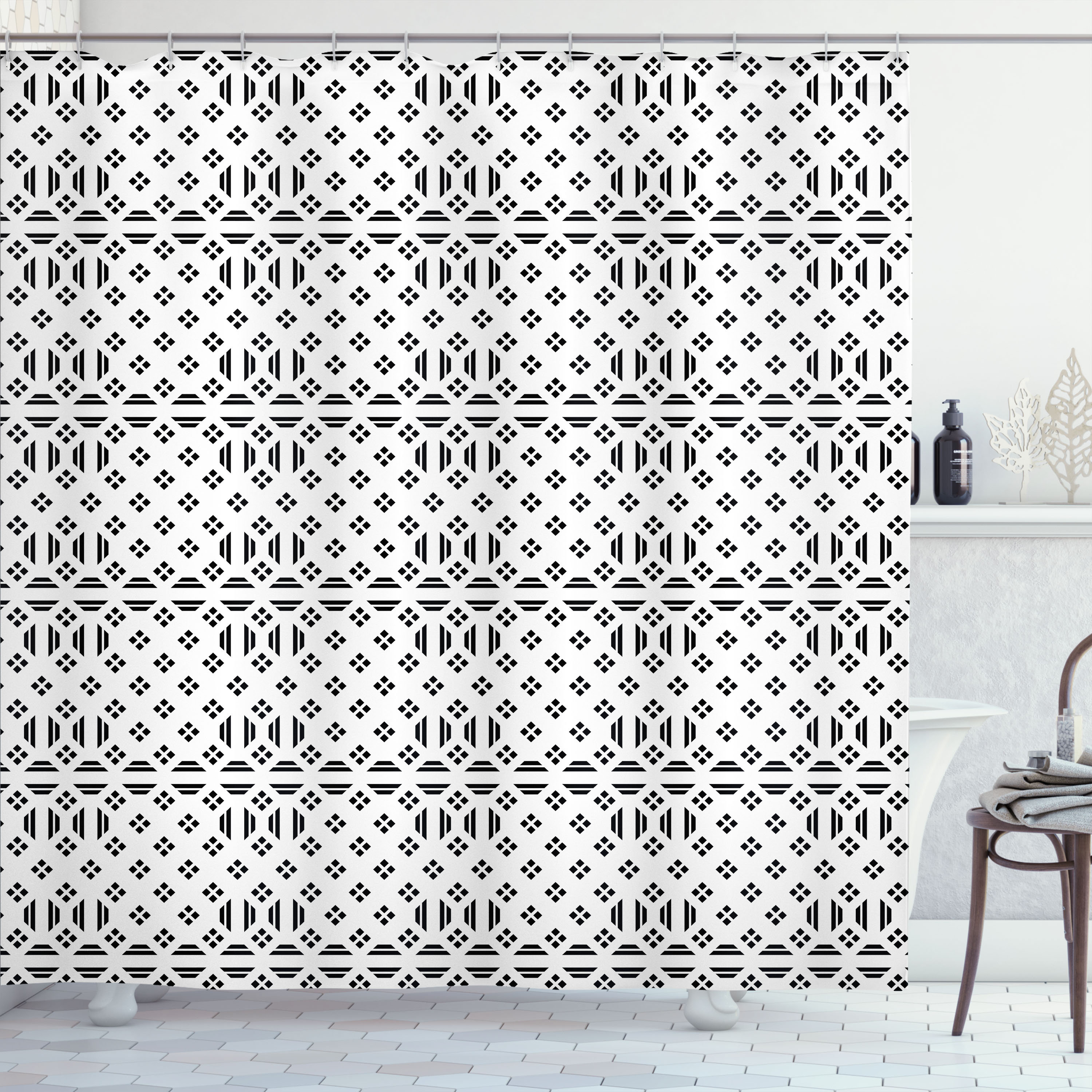 East Urban Home Geometric Shower Curtain Minimal Vintage Squares ...