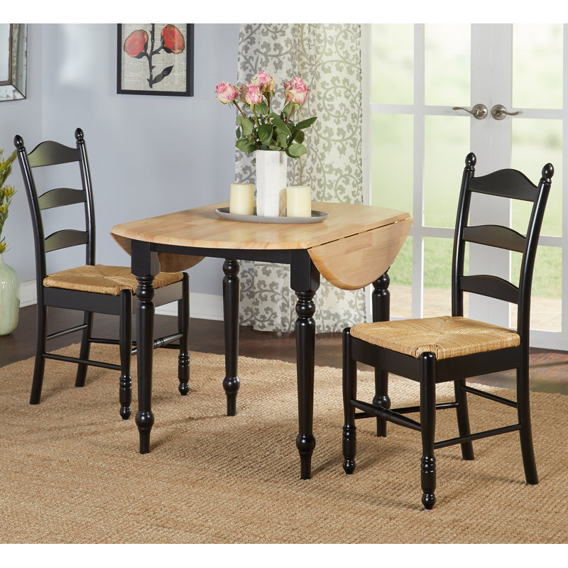 Charlton Home® Tseri 3 Piece Drop Leaf Solid Wood Dining Set | Wayfair