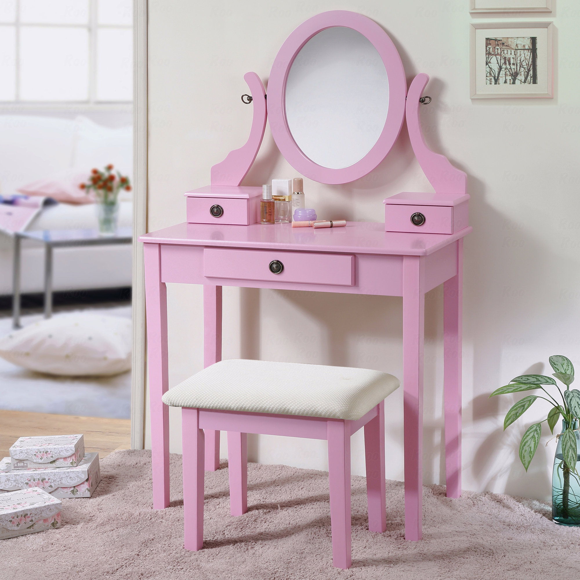 Ivy Bronx Makeup Makeup Vanity Table And Stool Set | Wayfair