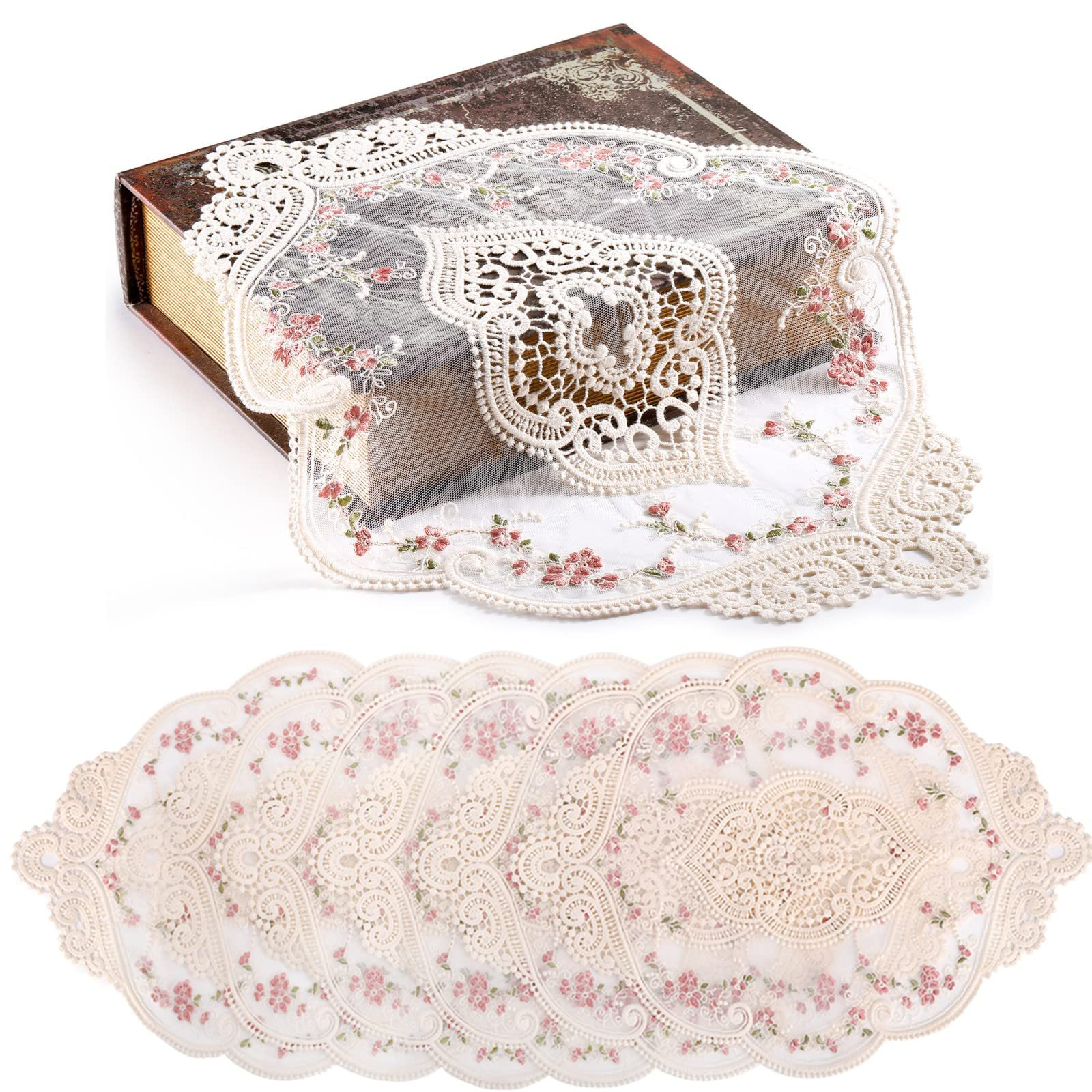 OUMIKEJI 6 Pack Lace Placemats, Retro French Style Cup Mat, Embroidered ...
