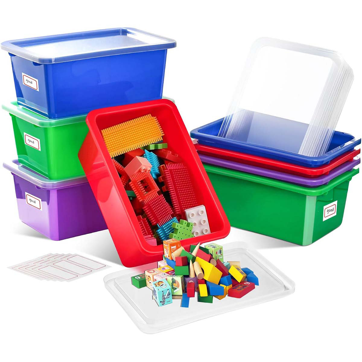 KINOFO 8 PACK Cubby Bins With Non-Snap Lid, Classroom Storage Book Bins ...