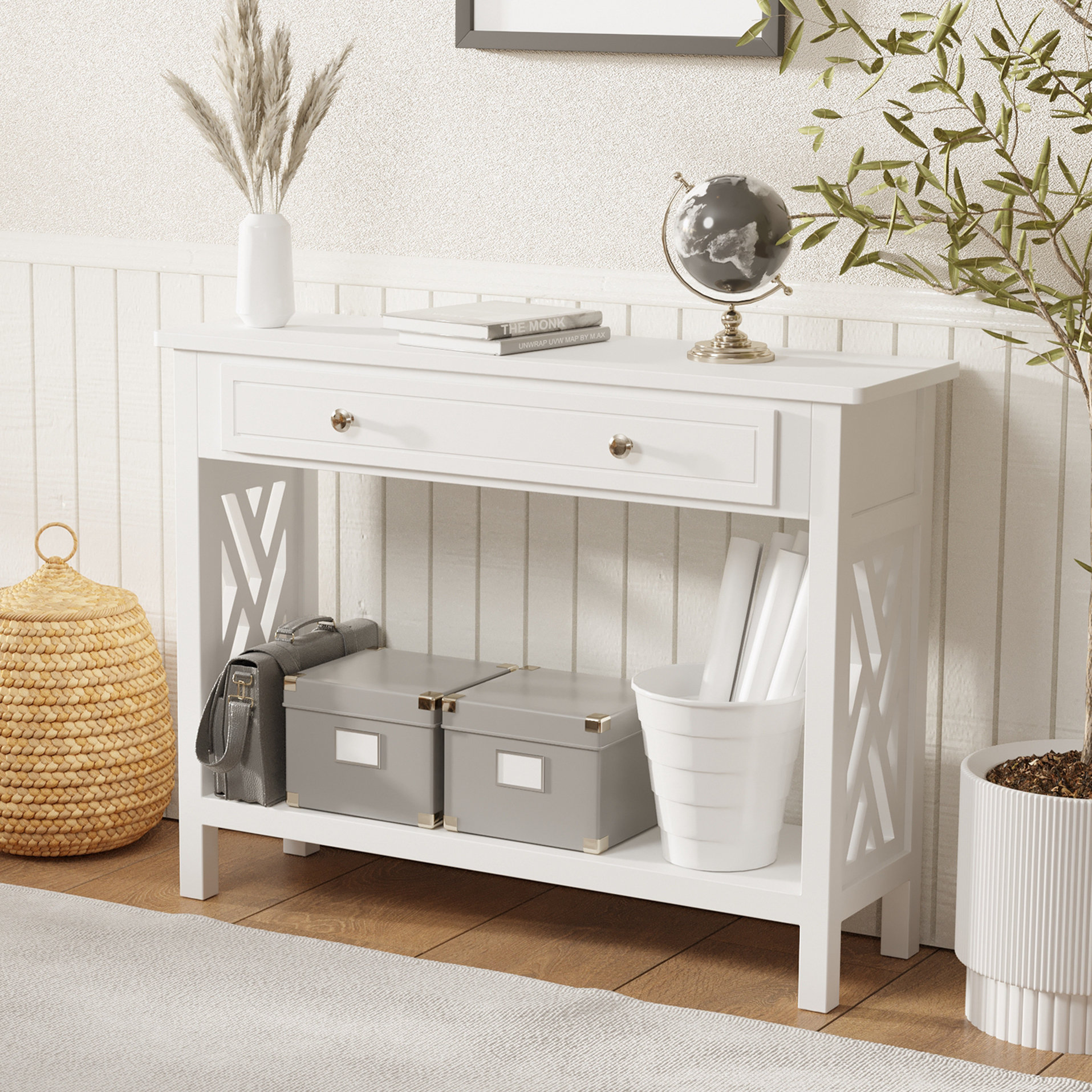 Gracie Oaks Furniture Coventry Wood Console Entryway Table with Drawer ...
