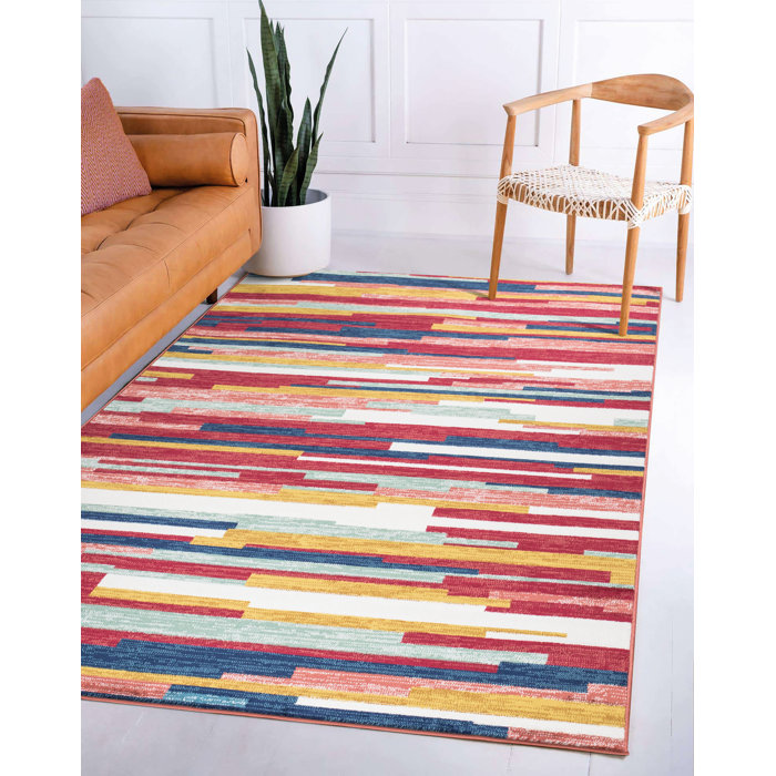 Metro Lane Reia Power Loomed Blue/Red/Yellow Rug | Wayfair.co.uk