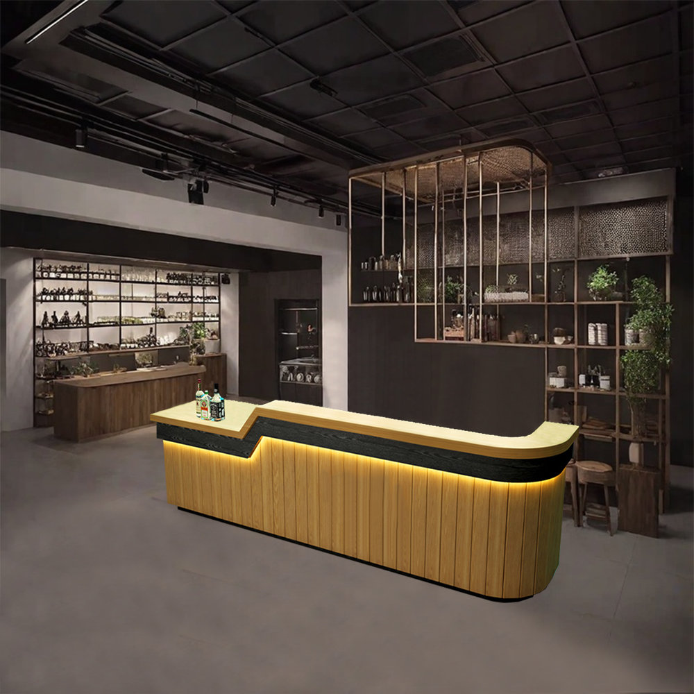 KPXU Bar Counter Wine Bar Cabinet with Open Storage, Lockable Drawers ...