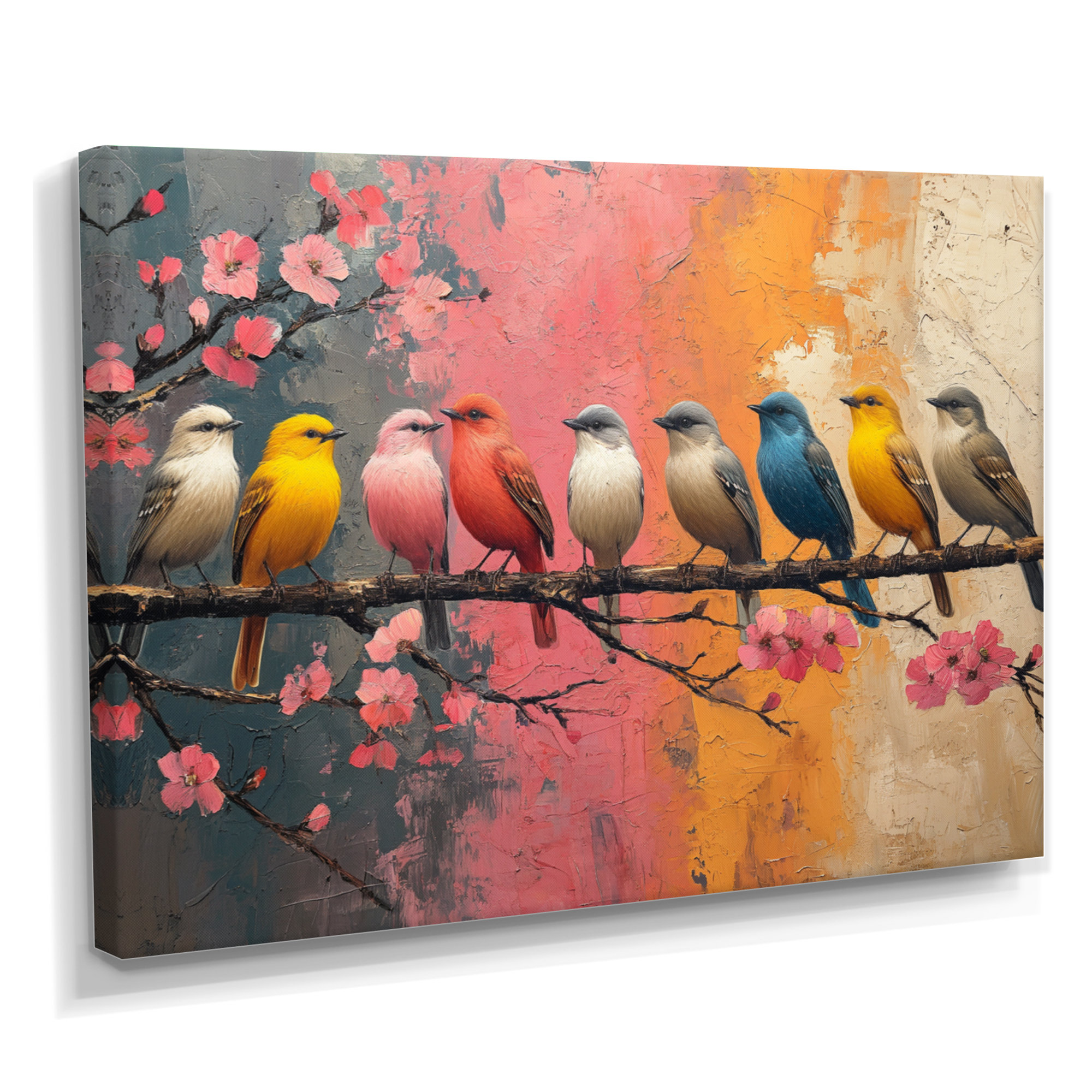 Dakota Fields White Blue Birds On Floral Branch - Bird Wall Decor | Wayfair