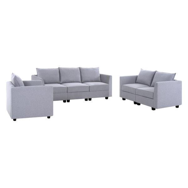 Ebern Designs Lyndzee Modular Sectional Linen 3-Piece Sofa Set with ...