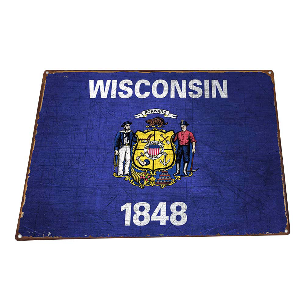 Trinx Distressed Wisconsin Flag On Metal Print | Wayfair
