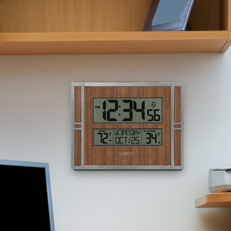 La Crosse Technology Atomic Digital Wall Clock with Outdoor Temperature ...