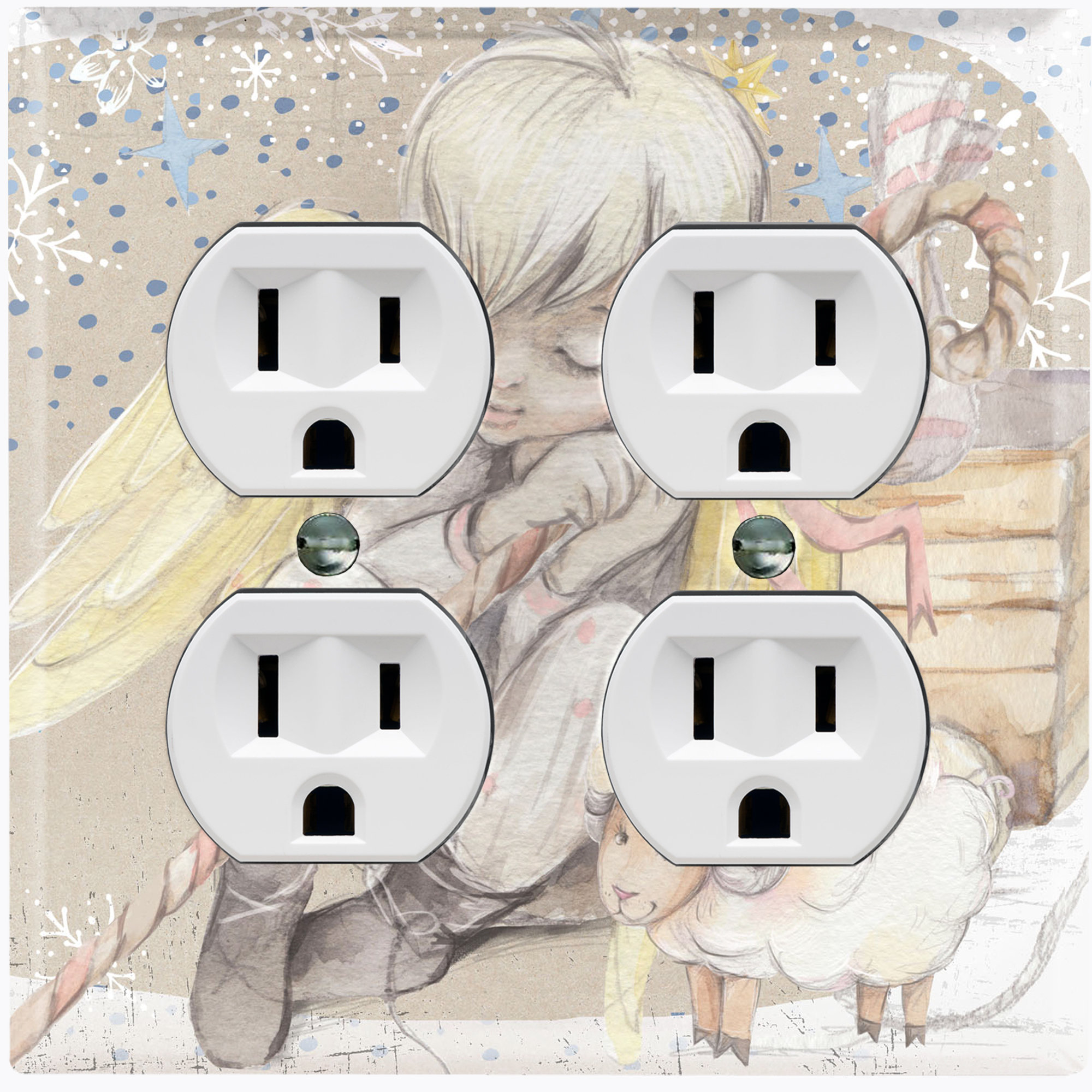 WorldAcc Angel Wings Snow Stars Sheep 2-Gang Duplex Outlet Wall Plate ...