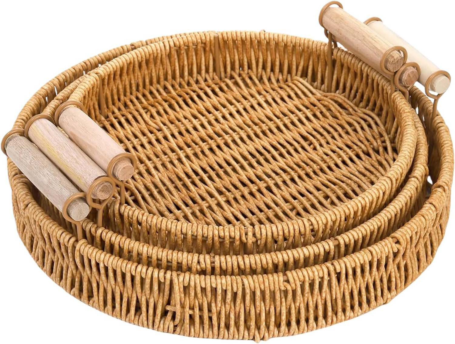 Dakota Fields Small Round Rattan Serving Trays With Handles, Decorative ...