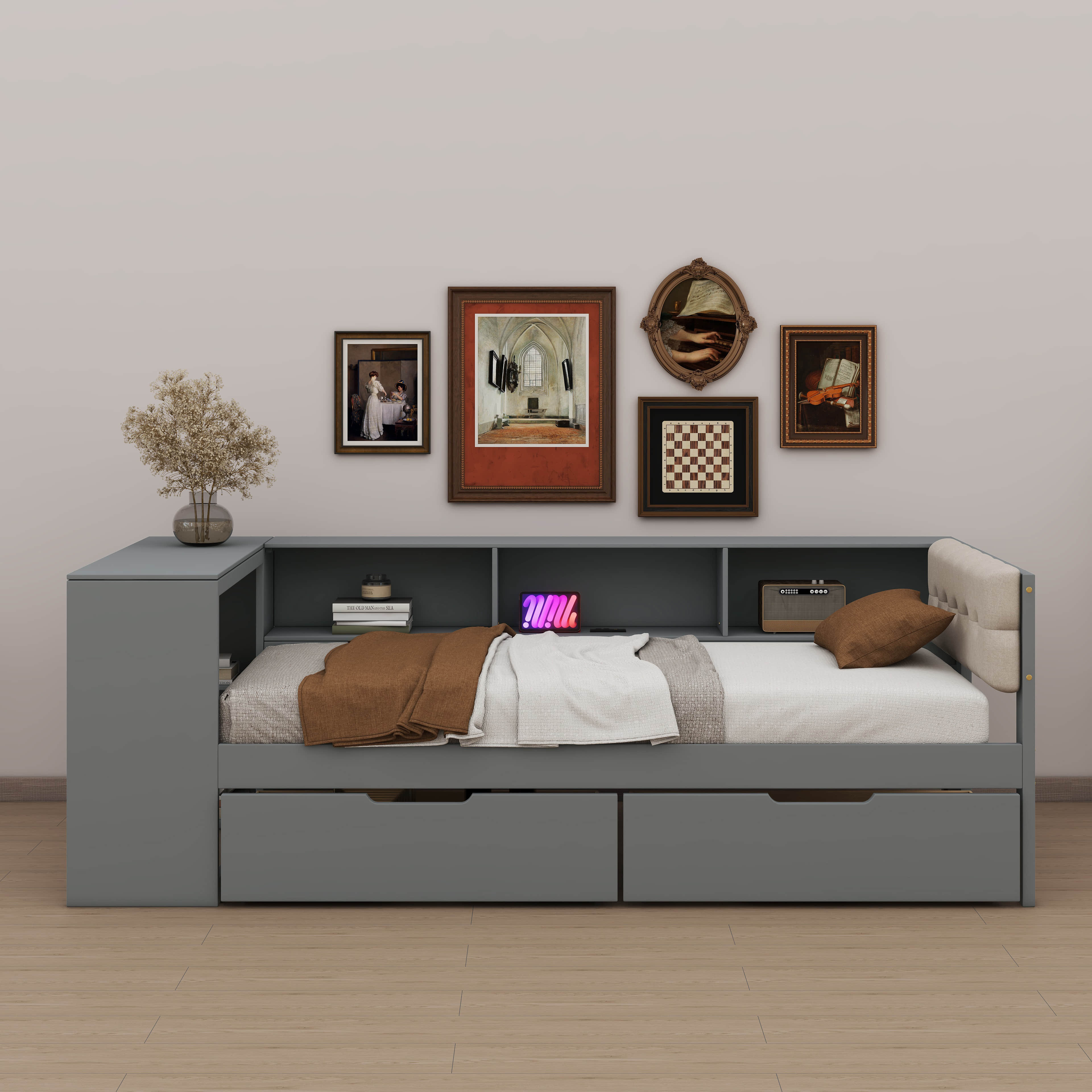 Latitude Run® Luxurious Platform Bed Featuring Storage Shelves, Drawers ...