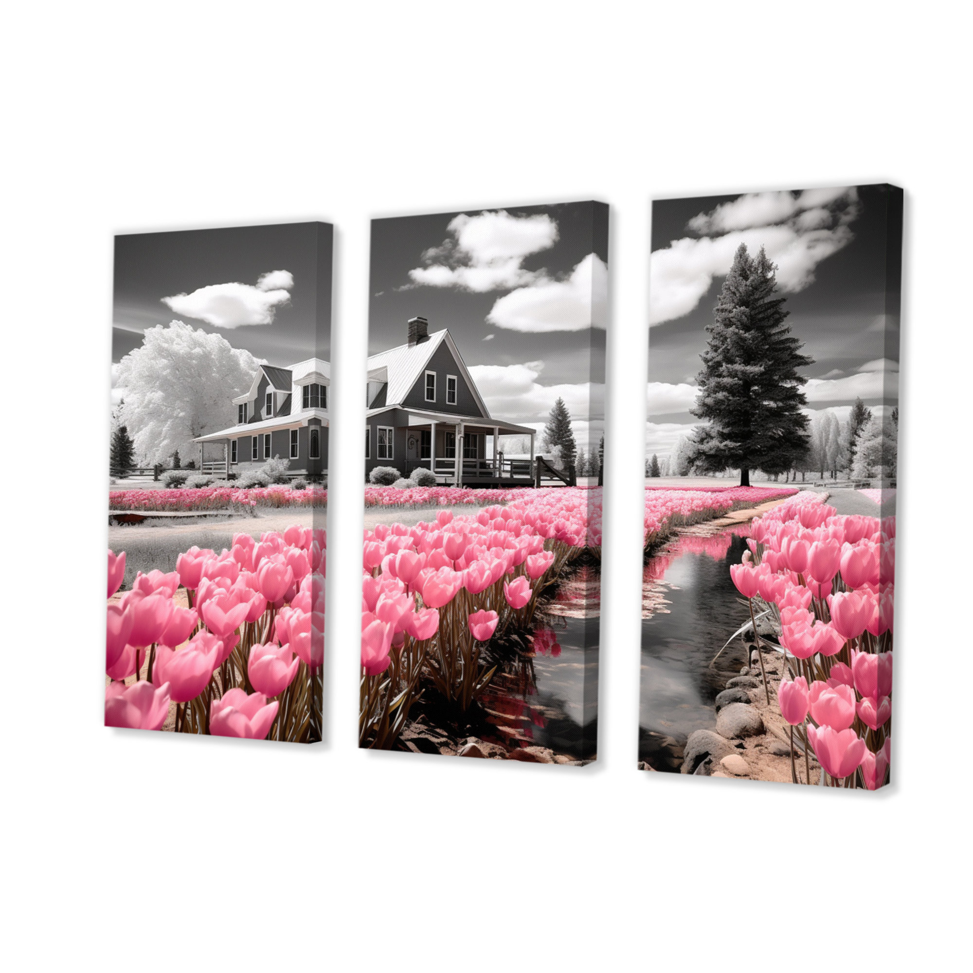 Winston Porter Pink Farmhouse Frontyard Oasis 3 Pieces | Wayfair