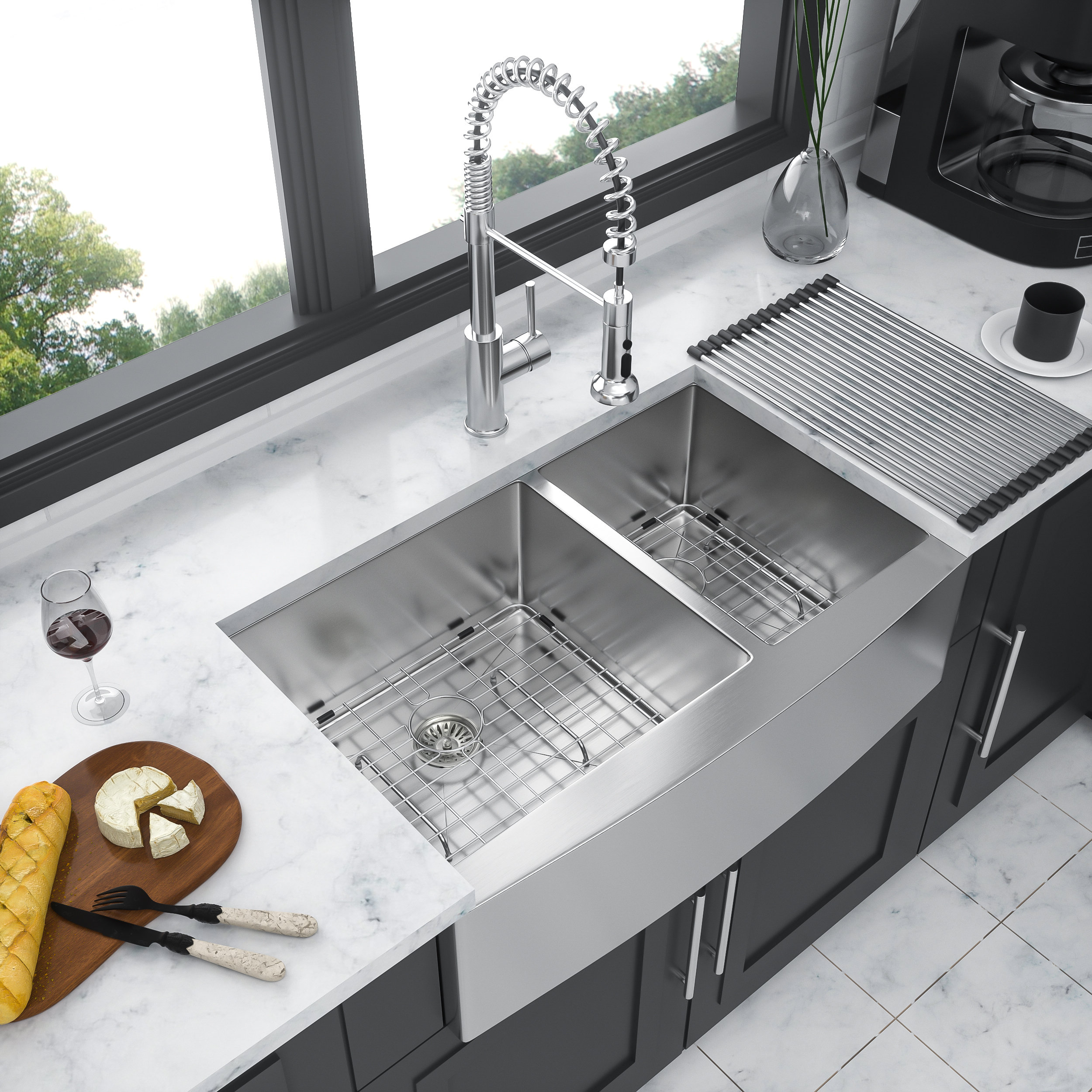 Living Source International Double Bowl (60/40) Farmhouse Kitchen Sink ...