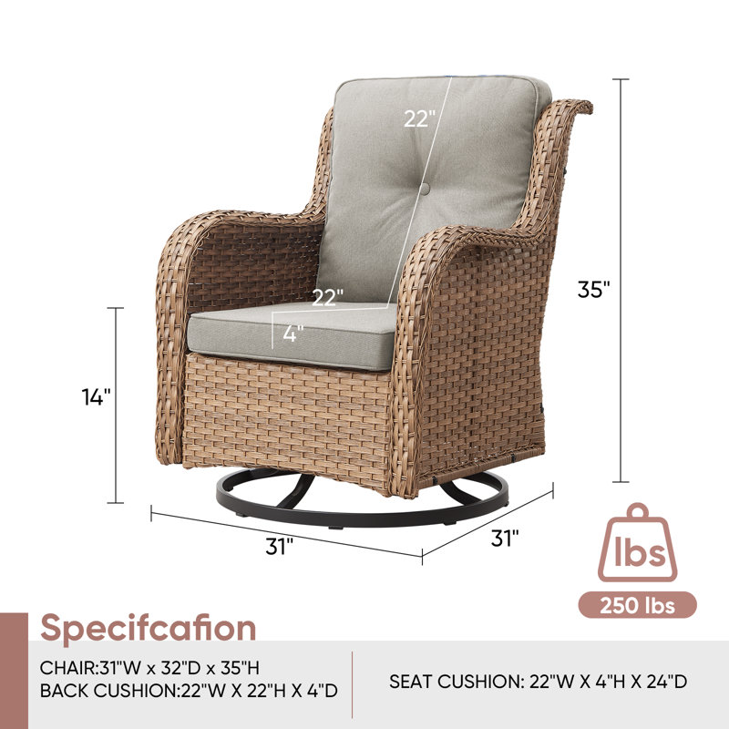 Lark Manor™ Ashawn Wicker Outdoor Swivel Rocker Chair with Cushions ...
