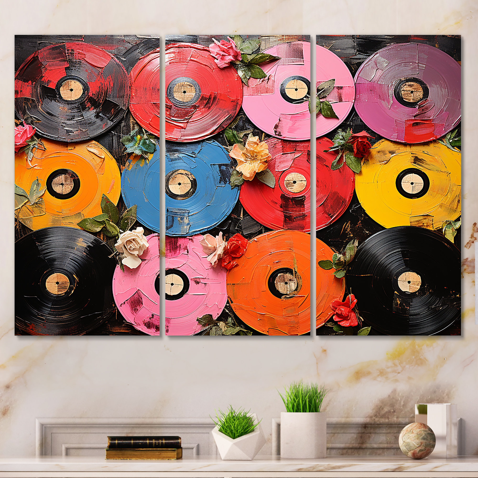 George Oliver Colorful Vinyl Records Melody - Vinyl Records Wall Art ...