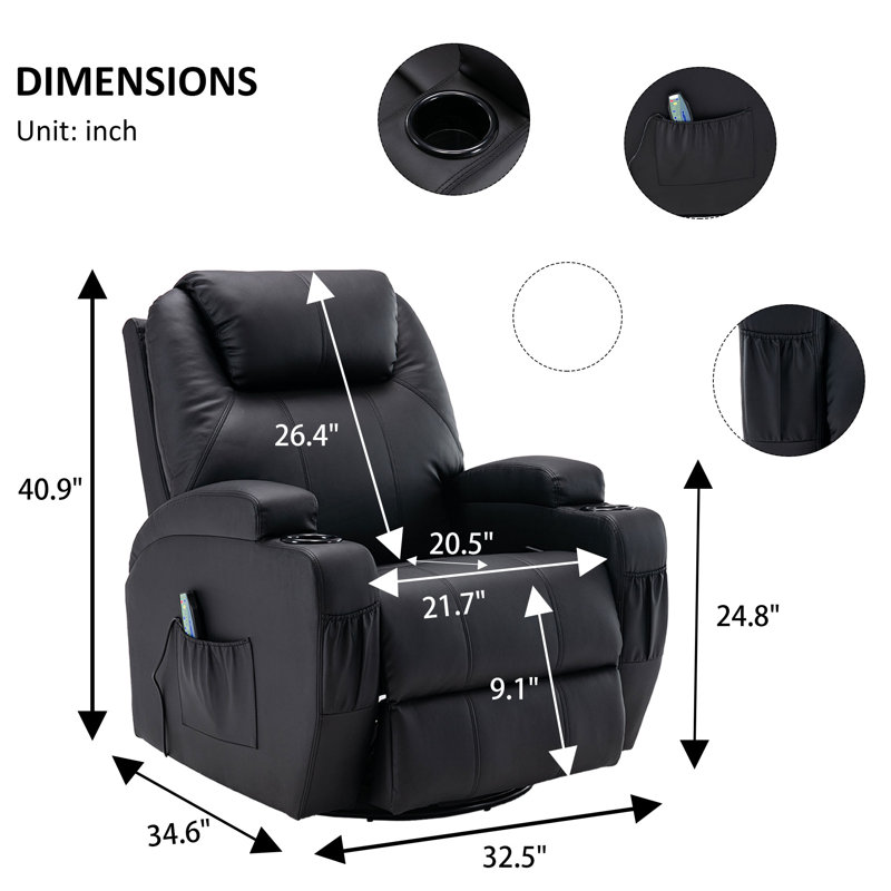 Latitude Run® Recliner Chair, Rocking Chair with Massage and Heat, 360 ...