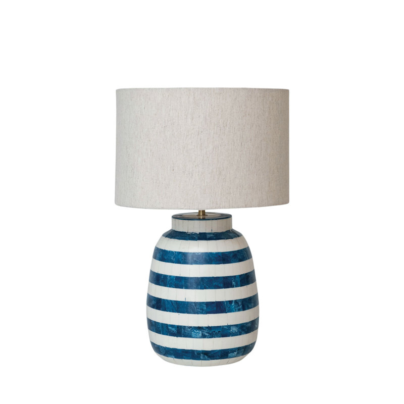 Longshore Tides Resin Inlaid Table Lamp W/Stripes & Cotton Shade | Wayfair