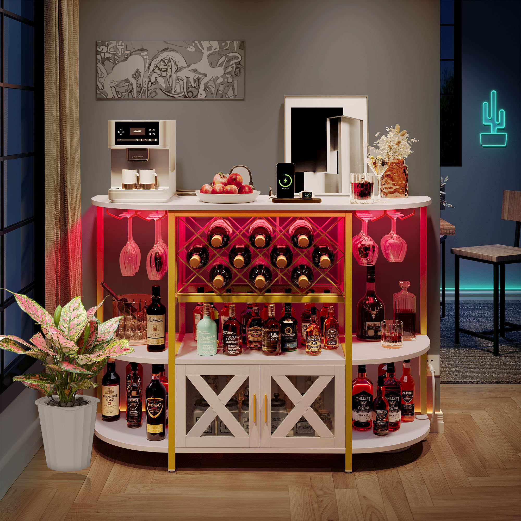 Willa Arlo™ Interiors Amata 47'' Bar Cabinet with LED Lights and Power ...