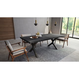Gracie Oaks Solid Oak Dining Table In Sand Blasted Anthracite Finish ...