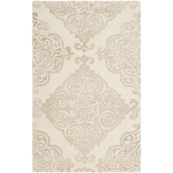 One Allium Way® Bernon Hand Tufted Viscose/Wool Damask Rug in Ivory ...