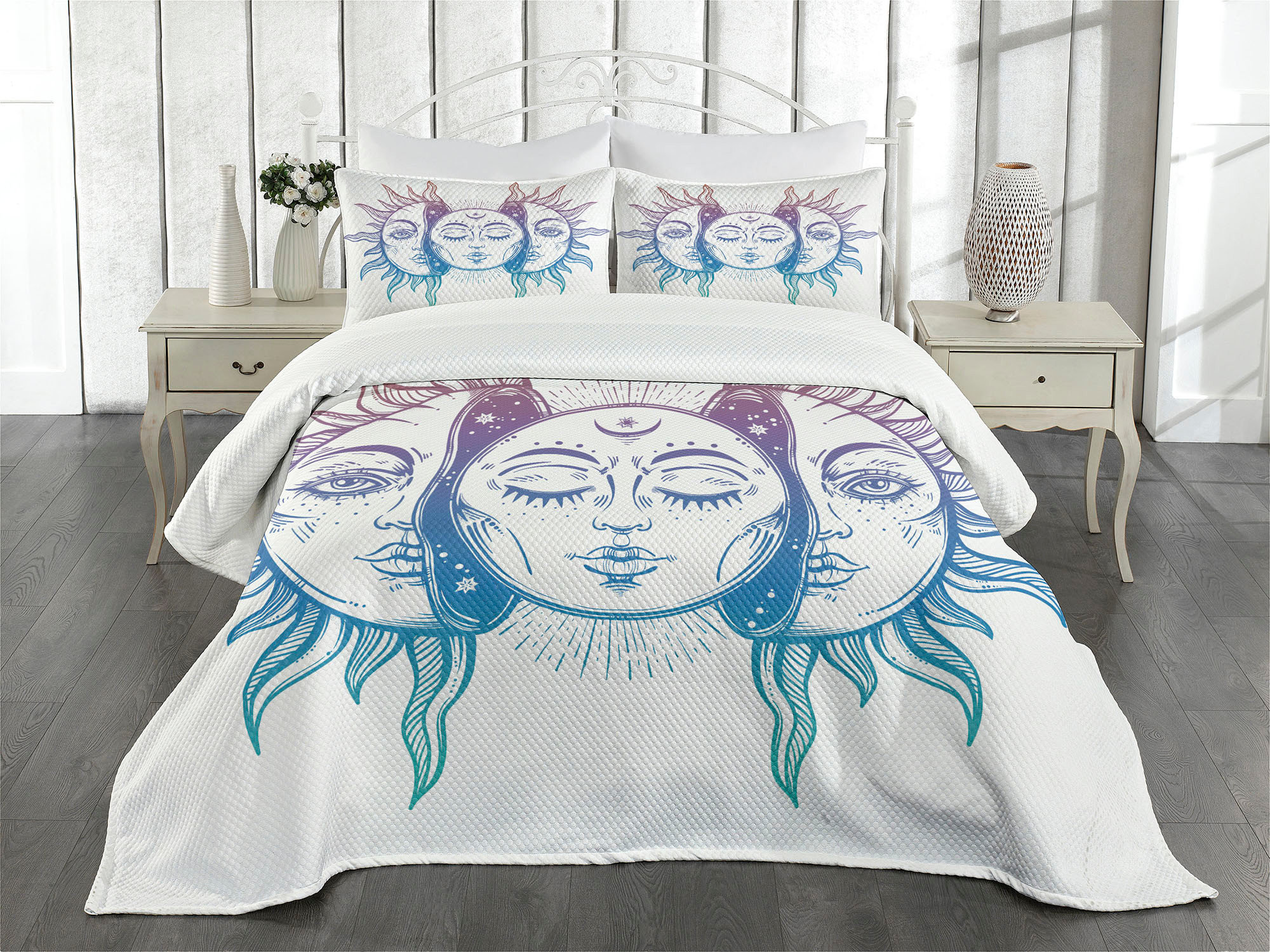 Ambesonne Moon Bedspread Set East Oriental Inspired Image Lilac Blue ...