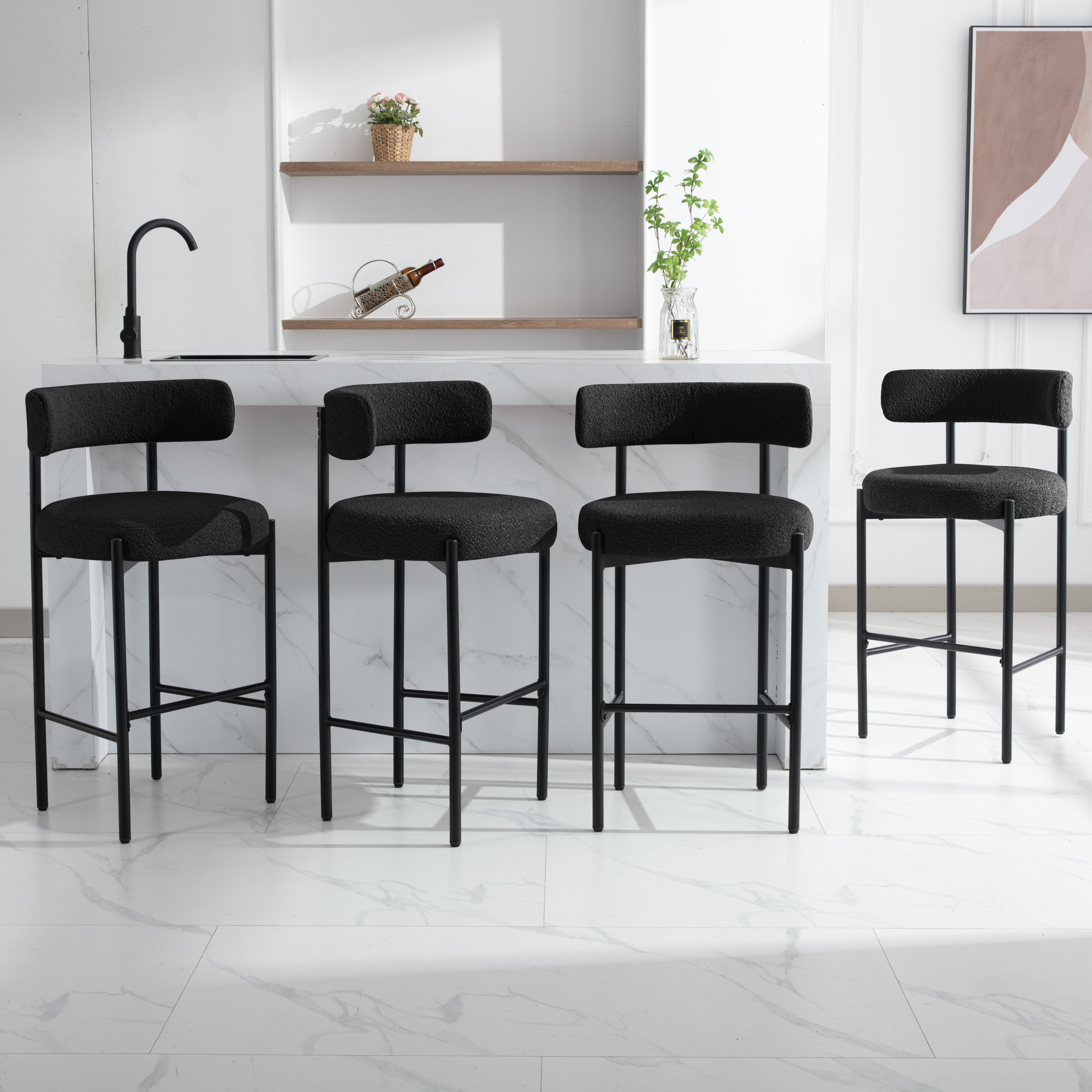 Latitude Run® 28" Boucle Upholstered Metal Counter Stool Set Of 2 ...