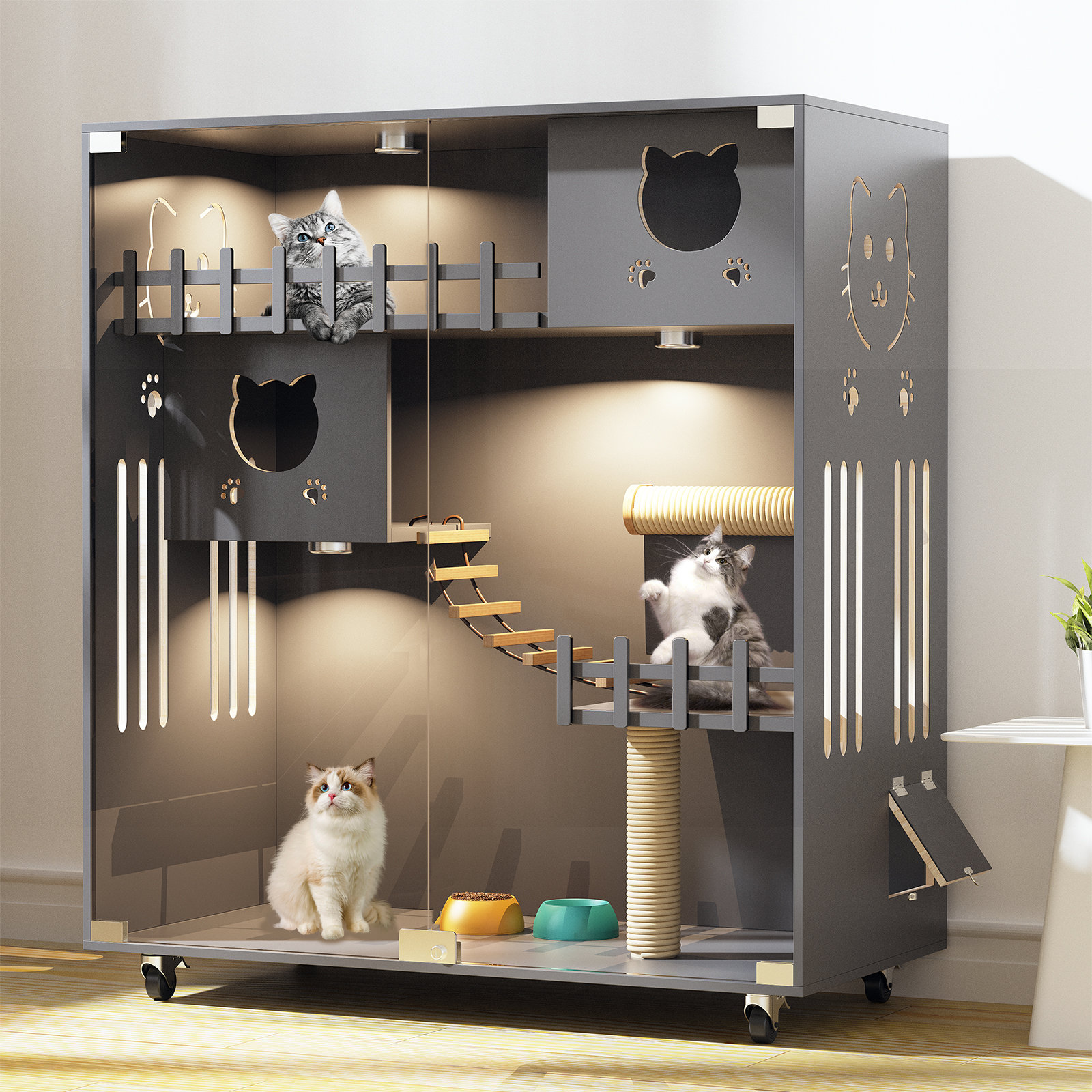 Tucker Murphy Pet™ Fabijan Wooden Cat Villa, Xlarge Cat Enclosure ...